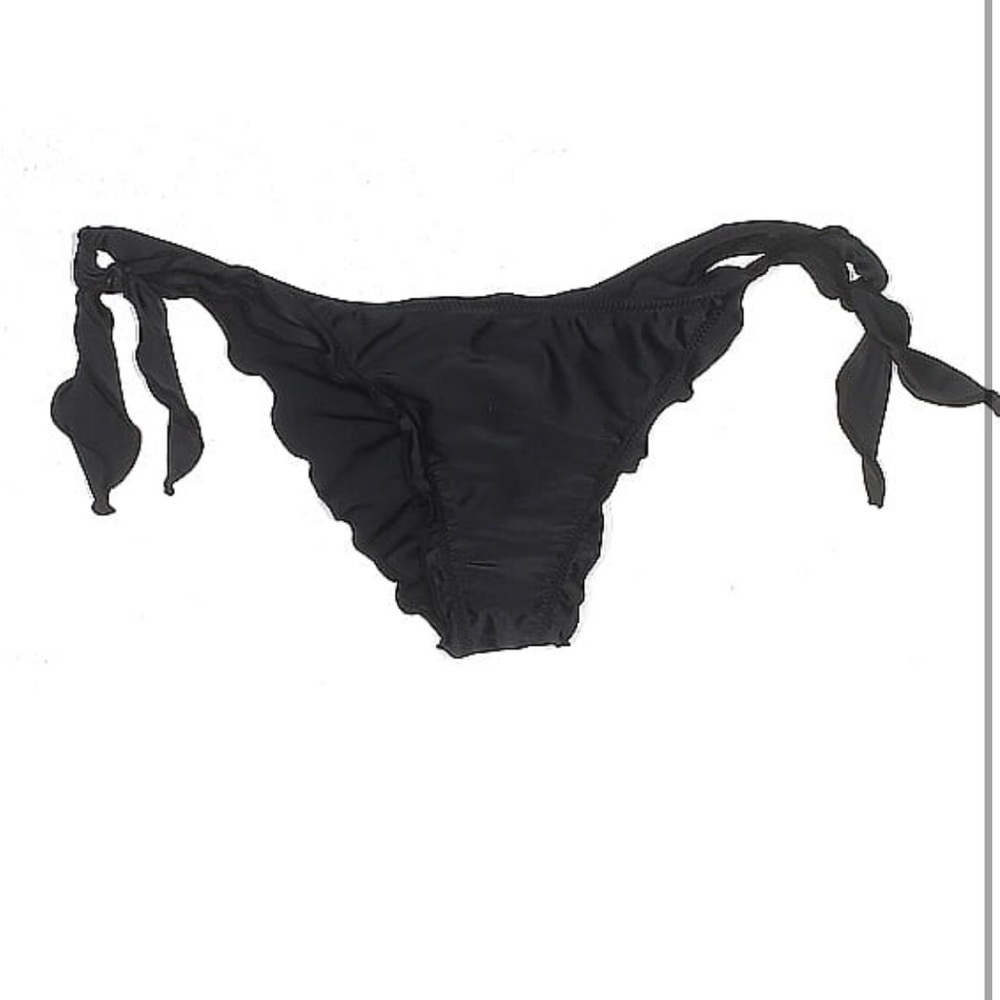 Vix Bikini Bottom Black Ruched Ruffle Side Tie - Gem